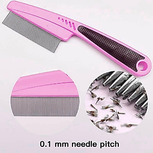 LLTGMV Flea Comb with Rubber Handle, Flea and Tick Comb for Dogs & Cats, Dog Comb for Grooming - Pink