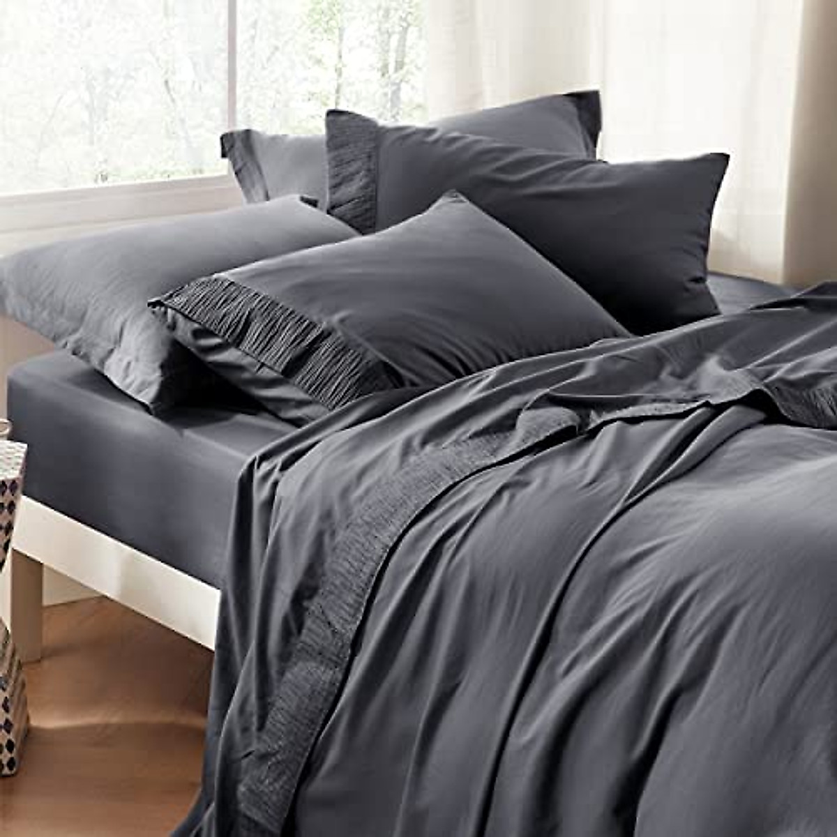 Bedsure Split King Sheet Set for Adjustable Beds - Soft Sheets for Split King Size Bed, 5 Pieces Hotel Luxury Grey Sheets Split King, Easy Care Polyester Microfiber Cooling Bed Sheet Set