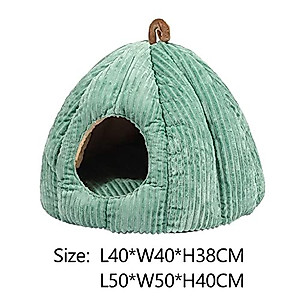 Houchu Large Cat House with Cushion Winter Warm Pet Basket Pet Sleeping Bed Puppy Kitten Rabbit Kitten Cave for Small Cats Dogs(L40xW40xH38CM,Green)