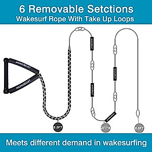 MUMUBOAT 25ft Wakesurf Rope with EVA Handle, 6 Sections Floating Watersport Ropes for Surfing (Grey & Black)