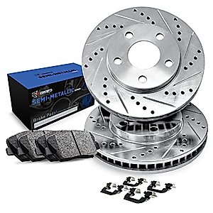 R1 Concepts Front Brakes and Rotors Kit |Front Brake Pads| Brake Rotors and Pads| Semi Metallic Brake Pads and Rotors |Hardware Kit |fits 2012-2019 Nissan Micra, Versa, Versa Note