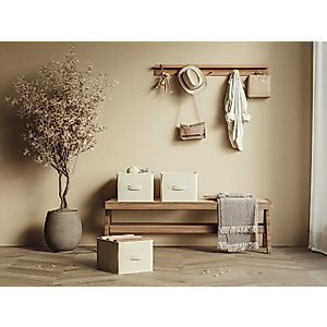 LayerSpace 3 Pack Fabric Storage Bins for Shelves | 16.93x12x8.23in Closet Storage Bins | Collapsible Storage Bins for Organization | Linen Clothes Storage Bins | White & Ivory