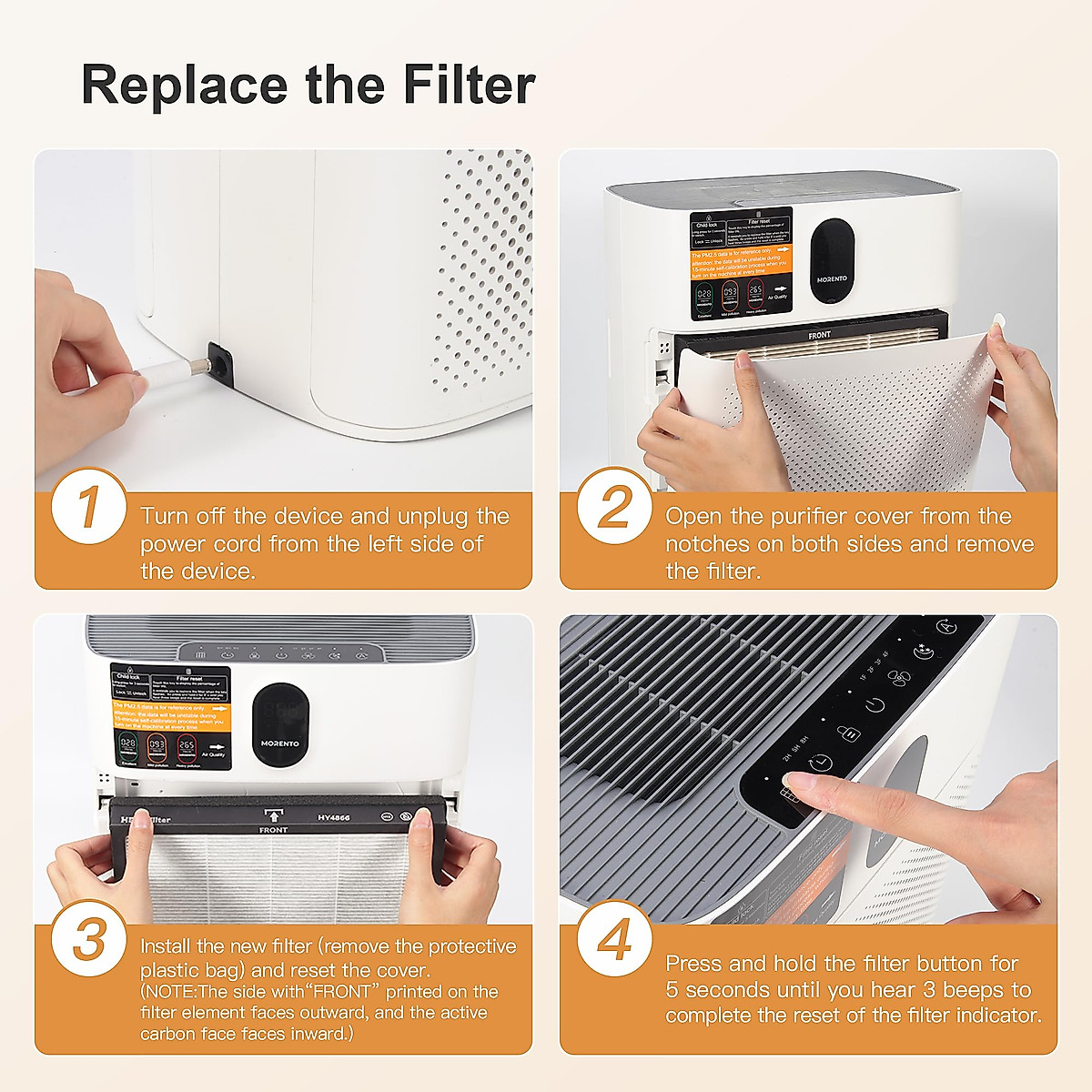 MORENTO HY4866 Air Purifiers with HY4866 Enhanced Filter 2P, White