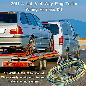 EXERAUO Trailer Wiring Harness Kit, 4 Pin Flat 4 Wire Trailer Wiring Connector, 21ft & 4ft Wishbond Trailer Light Kit 4 Wire Plug Connector Trailer Light Wiring for Utility Trailer Lights