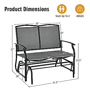 Tangkula 2-Person Patio Glider Bench, Outdoor Rocker Glider Loveseat Chair W/Heavy-Duty Steel Frame, Breathable Seat Fabric, Rocking Lounge Chair for Poolside, Garden, Backyard (Grey)