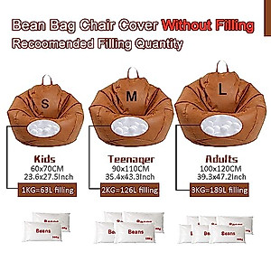 BJYX Bean Bag Sofa Cover Without Filler, PU Leather Home Leisure Single Couch Living Room Bedroom Beanbag Chair Lazy Lounger Cover, 60X70CM