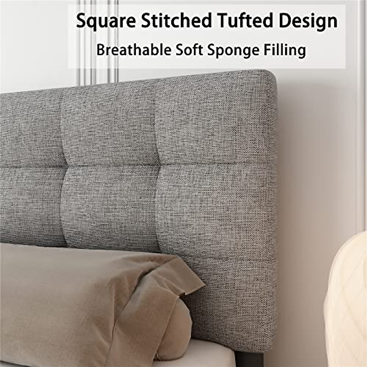 Lijimei Full Size Bed Frame with Headboard, Upholstered Bed Frame with Wood Slats Support and Platform Headboard, Mattress Foundation, No Box Spring Needed, Easy Assembly, Noise Free, Light Gray