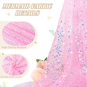 FUHSY Sequin Fabric by The Yard Sequin Pink Fabric Sparkly Sequin Material Fabric Iridescent Mermaid Fabric 1 Yard Large Sequins Sewing Fabric Glitter for Costume Dresses Clothing DIY Crafts