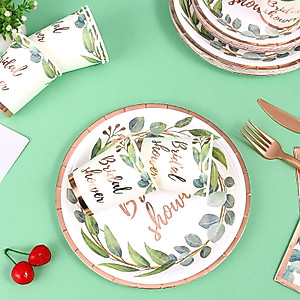 168Pcs Green and Rose Gold Party Decoration, Bridal Shower Plates and Napkins Sets, Bridal Shower Plates Party Supplies, Rose Gold Plates for Wedding Festivities, Serves 24