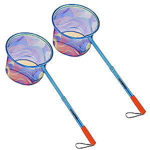 Kids Fishing Net, Telescoping Bait Net, Minnow Net, Butterfly Net - 11.4" Net Depth, Handle Extends to 30" for Easy Catch and Release (Blue 2pack)
