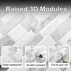WalDecoo Marble Peel and Stick Backsplash for Kitchen, Thicker Design Self Adhesive Wall Tiles Stick on Backsplash, Marble Look Decorative Tiles (10 Tiles, 12”× 12”)