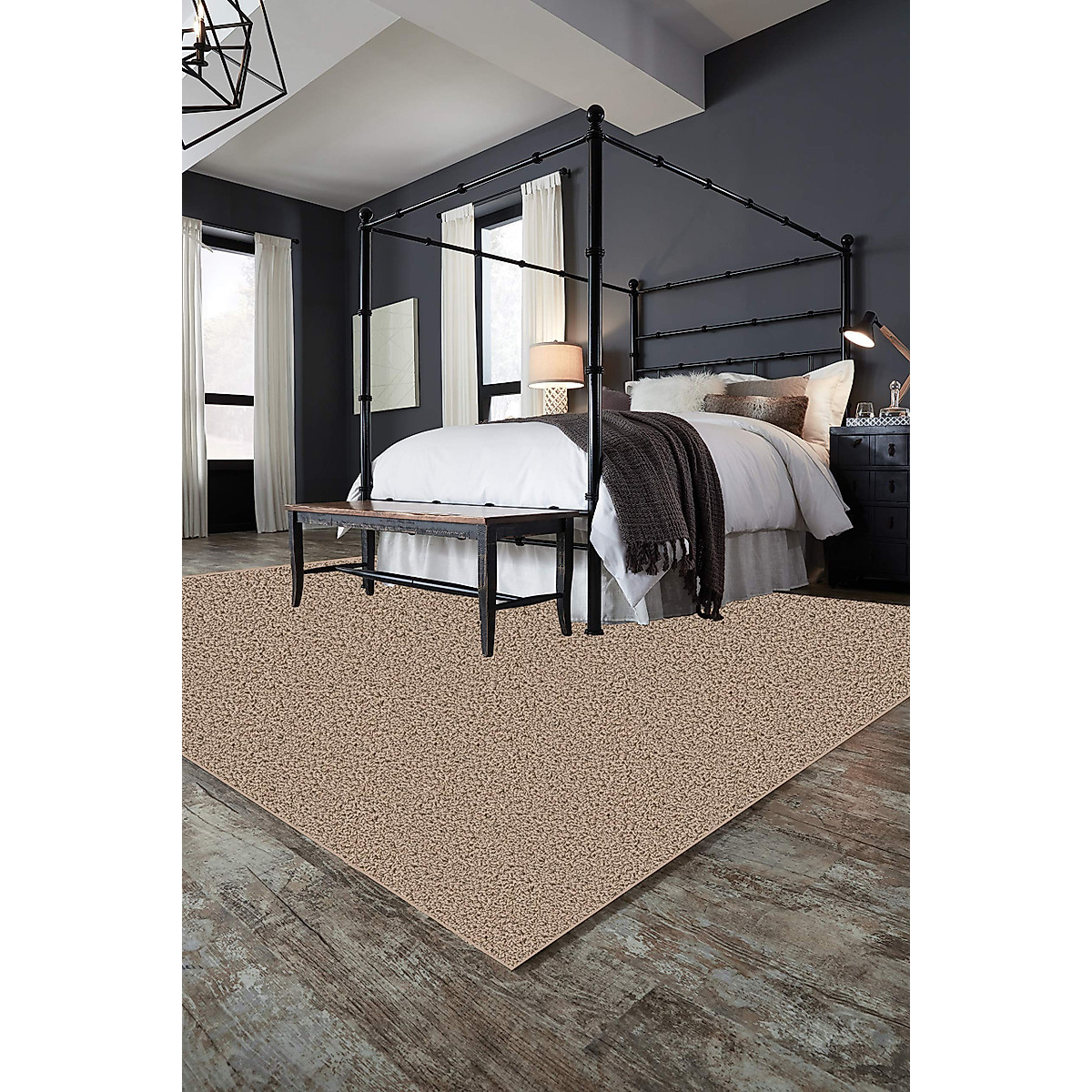 KOECKRITZ 9’x12’ Beige Area Rug. Frieze Plush Textured Carpet for Residential or Commercial use. Approximately 1/2" Thick with Binding.