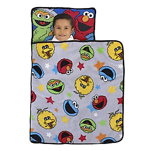 Sesame Street Adventures Blue, Yellow and Red Elmo, Big Bird, Oscar The Grouch and Cookie Monster Toddler Nap Mat
