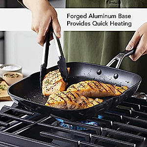 KitchenAid Hard Anodized Nonstick Square Grill Pan/Griddle with Pour Spouts, 11.25 Inch, Onyx Black