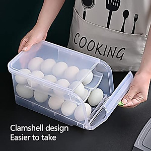Stackable Large Capacity Egg Drawer Box,Automatic Rolling Egg Storage Rack, Organizer For Fridge Desktop Household Kitchen Farm,Grey