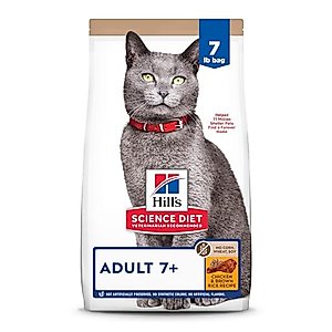 Hill's Science Diet Adult 7+, Senior Adult 7+ Premium Nutrition, Dry Cat Food, No Corn, Wheat, Soy Chicken & Brown Rice, 7 lb Bag