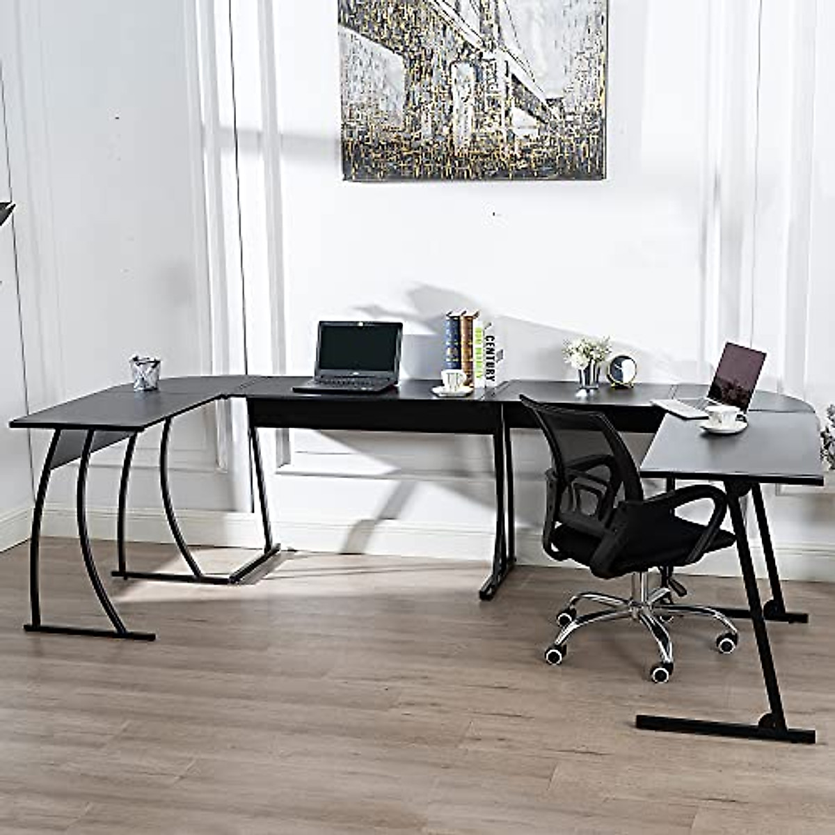CHADIOR L Shaped Corner Computer Gaming Desk 58" L x 44" W Modern Workstation Table for Small Space Home Office, Black