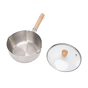 Japanese Saucepan Traditional Japanese Snow Pan Non Stick 20cm Diameter with Lid Wooden Handle Stainless Steel Milk Soup Pot for Home Kitchen