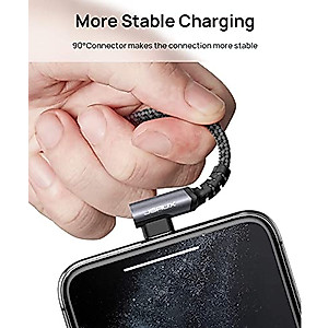 JSAUX 90 Degree USB C to Lightning Cable 6ft, [Apple MFi Certified] Right Angle iPhone 14 Charger Cable with iPhone 14/13 Pro/13 Pro Max/12 Pro/11 Pro Max/X/XS/XR/8, iPad 9th 2021, AirPods Pro (Grey)