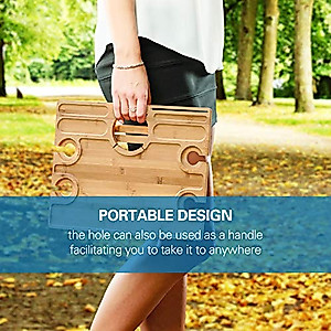 Ollieroo Portable Picnic Table for Wine and Glass, Outdoor Wooden Foldable Champagne Picnic Table, Bamboo Snack & Cheese Tray for Indoor/Outdoor