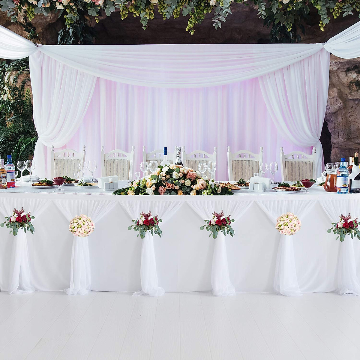 Suppromo White Tulle Table Skirts for Rectangle Tables 14ft Ruffle Tutu Table Cloth Skirt Decoration for Wedding Bridal Baby Shower Birthday Party Cake Dessert Table Decor