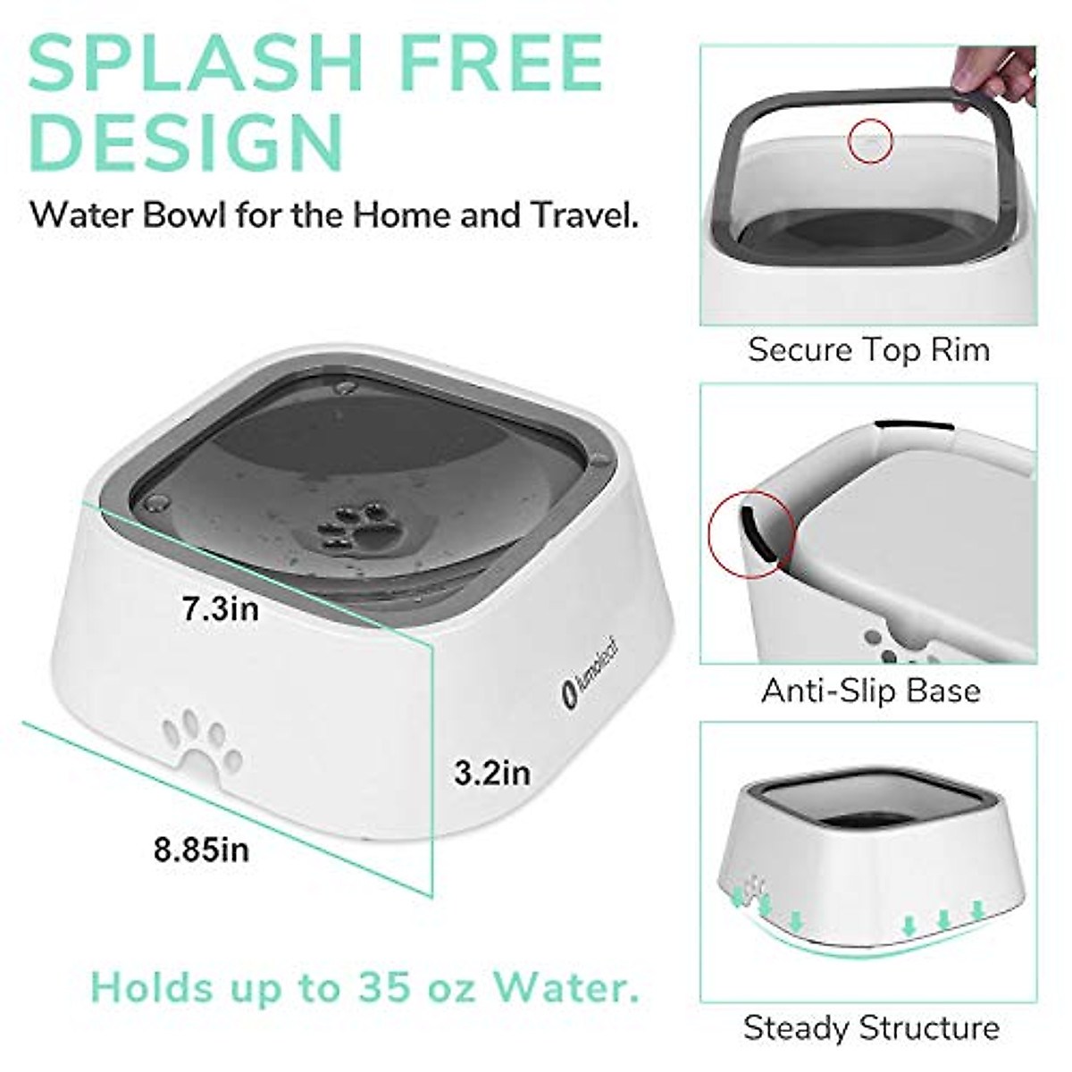 LumoLeaf Dog Water Bowl, Dog Bowl No-Spill Pet Water Bowl 35oz, Slow Water Feeder Dog Bowl, Vehicle Carried Dog Water Bowl for Dogs/Cats/Pets