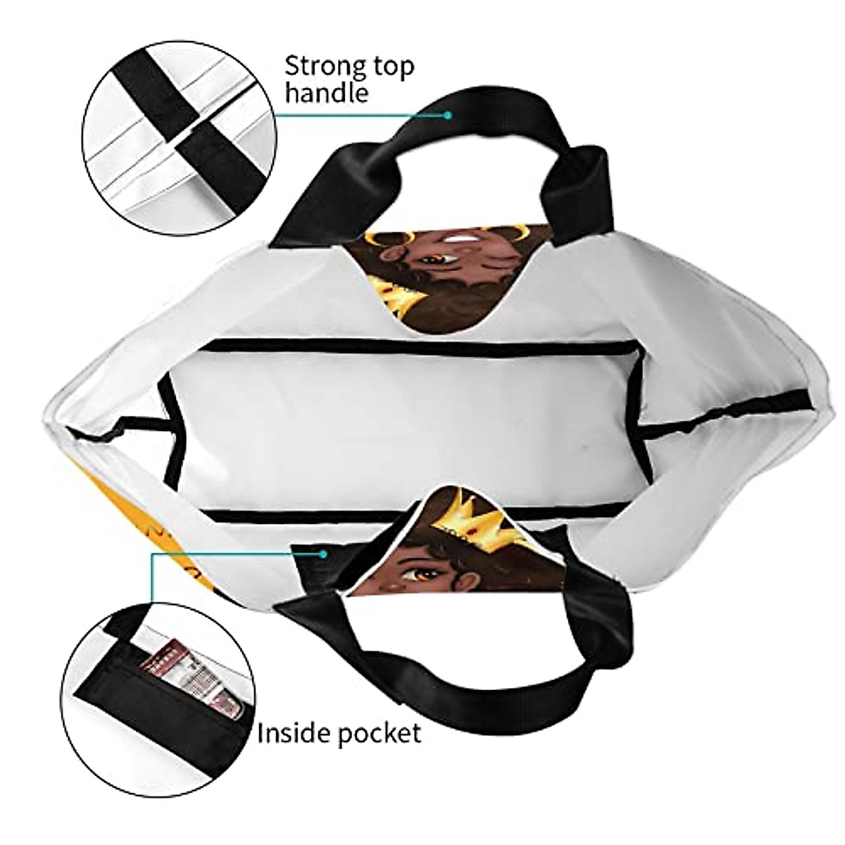 LMSM African American Woman Washable Shopping Bag Afro Black Girl Magic Large Casual Satchel Handbags Beach Bag For Gift Shopping Work