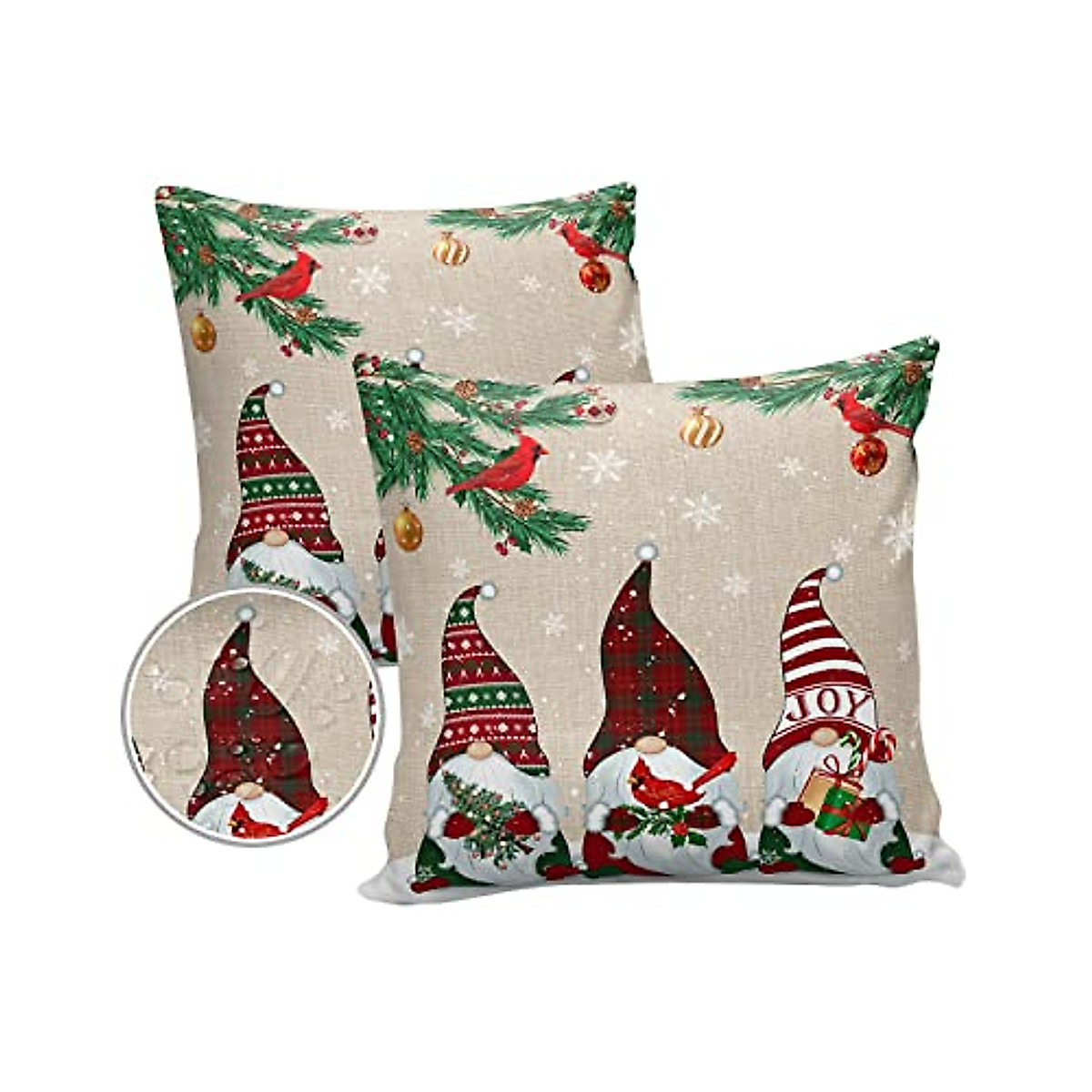 Christmas Gnomes Outdoor Pillow Covers 16 x 16 Inches, Winter Snowflake Waterproof Throw Pillow Cover Set of 2, Xmas Balls Pine Cone Home Decorative Square Cushion Covers for Patio/Tent/Couch/Garden