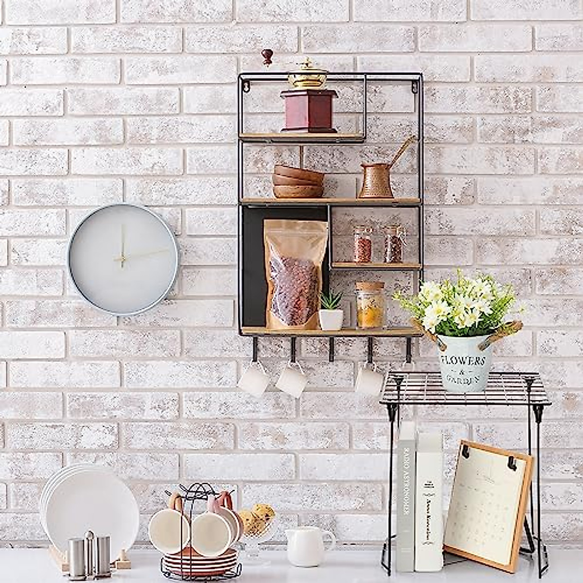 Maitys 10 Pack Locker Shelf Bulk 11.8" Tall Folding School Locker Organizer Shelf Set Metal Wire Organizer for School Office Locker Storage Accessories Fits Standard Size Lockers, Black and White