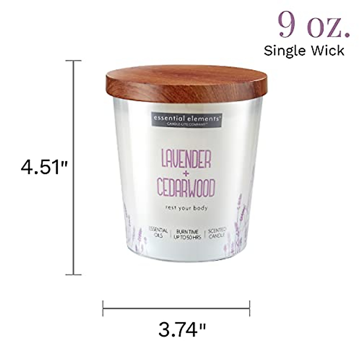Essential Elements Lavender and Cedarwood Single-Wick Aromatherapy Candle with 50 Hours of Burn Time, 9 oz. Jar, Off White