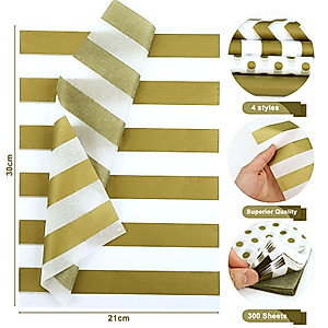 Naler 300 Sheets Metallic Tissue Paper Bulk Metallic Gold Gift Wrapping Tissue Paper for Gift Bags DIY Crafts Christmas Birthday Wedding Party Favors Decoration Flower Pom Pom, 8"X12"