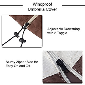 Umbarlla Cover Waterproof Heavy Duty 600D Oxford Patio Umbrella Cover for 7ft to 10ft Umbrella Covers for Umbrellas Outdoor Garden Umbrellas Parasol Cover with Push Rod, Beige&Brown