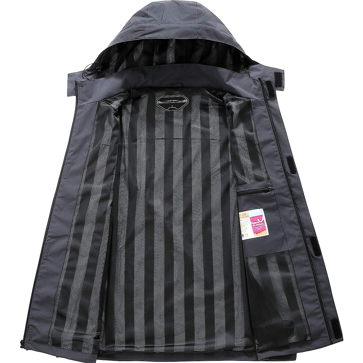 OTU Men's Lightweight Waterproof Hooded Rain Jacket Outdoor Raincoat Shell Jacket for Hiking Travel Darkgrey M