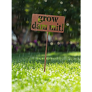 Grow Dammit Garden Signs Decor- Metal Garden Stakes Sign Funny Gardening Gifts with Gift Box for Women Men and Gardeners (19.7 Inches Tall)