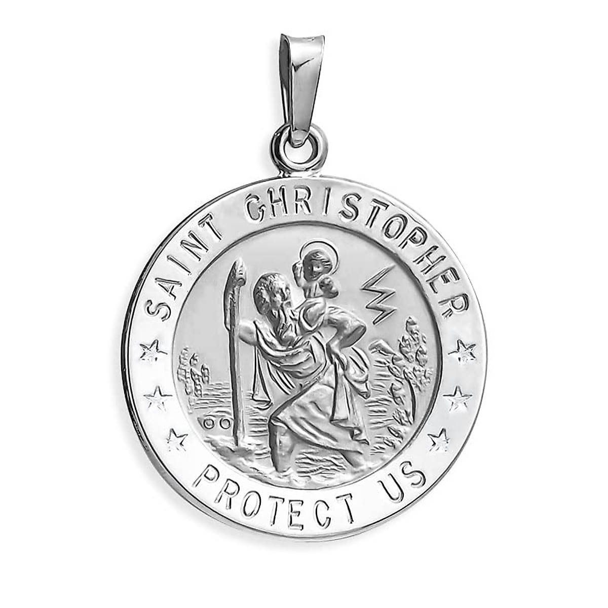 PicturesOnGold.com Saint Christopher Religious Medal - Solid Sterling Silver, 3/4 Inch Size of a Nickel