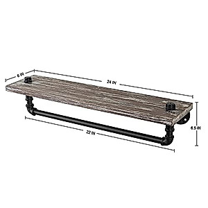 BSTGIFTS Industrial Pipe Shelf with Towel Bar，Wall Mounted Shelving with Towel Bar Rack for Bathroom, Wood Rack