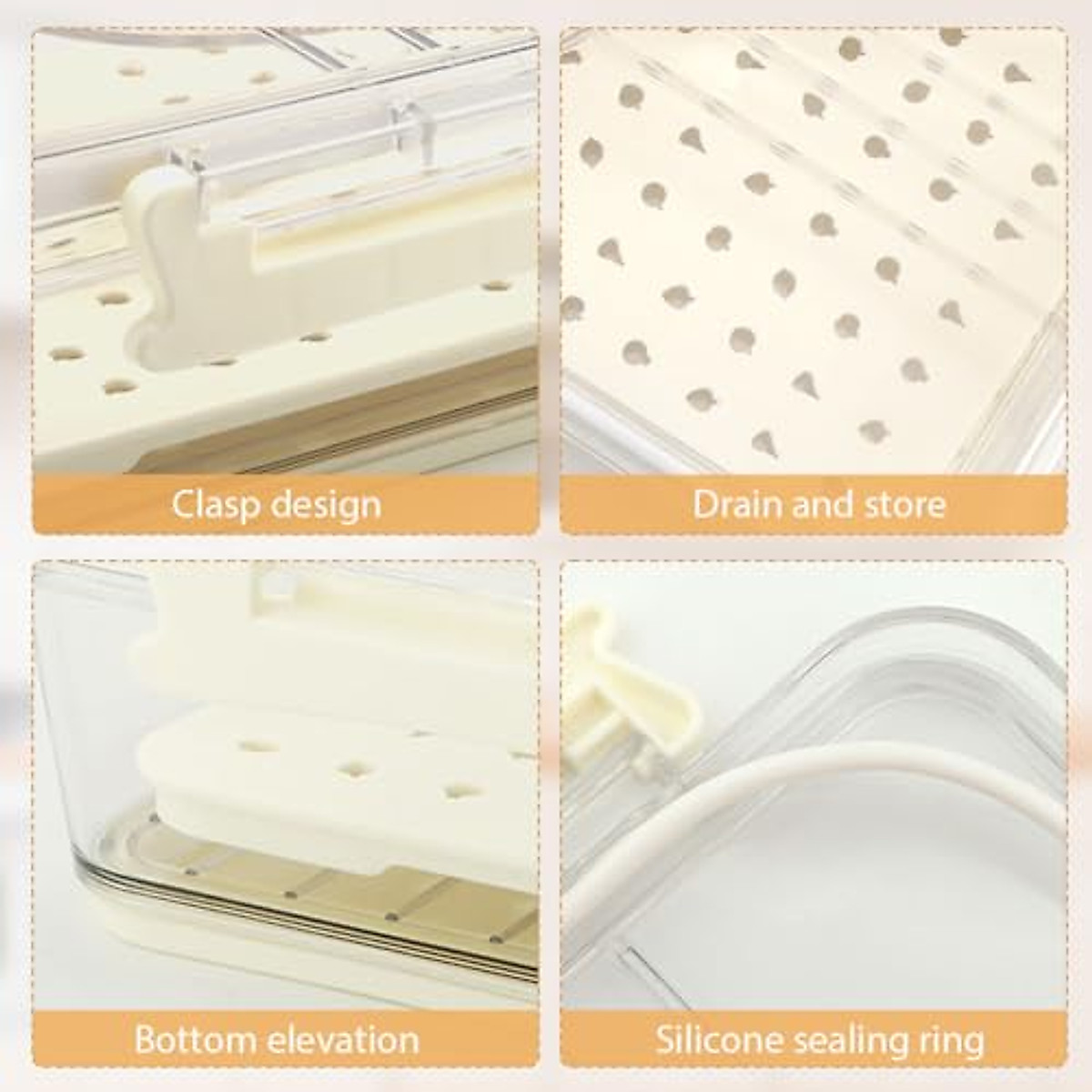 Bacon Container for Refrigerator with 1 Small Square Storage Box and 1 Food Serving Tongs, Bacon Holder for Refrigerator with Drain Plate, Deli Meat Keeper with Airtight Lid
