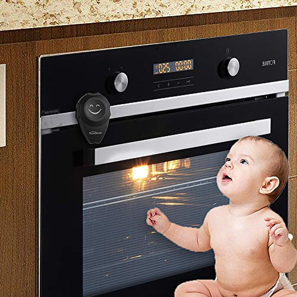 HoneSecur Oven Lock Child Safety, Oven Front Door Lock Child Proof, Heat-Resistant Easy to Install 3m Adhesive for Kids Toddlers Dishwasher, Microwave Lock - Black