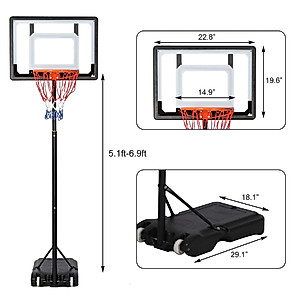 Vilobos Portable Basketball Hoop Backboard System Stand Outdoor Sports Equipment Height Adjustable 6.5Ft-8.2Ft with Wheels for Kids