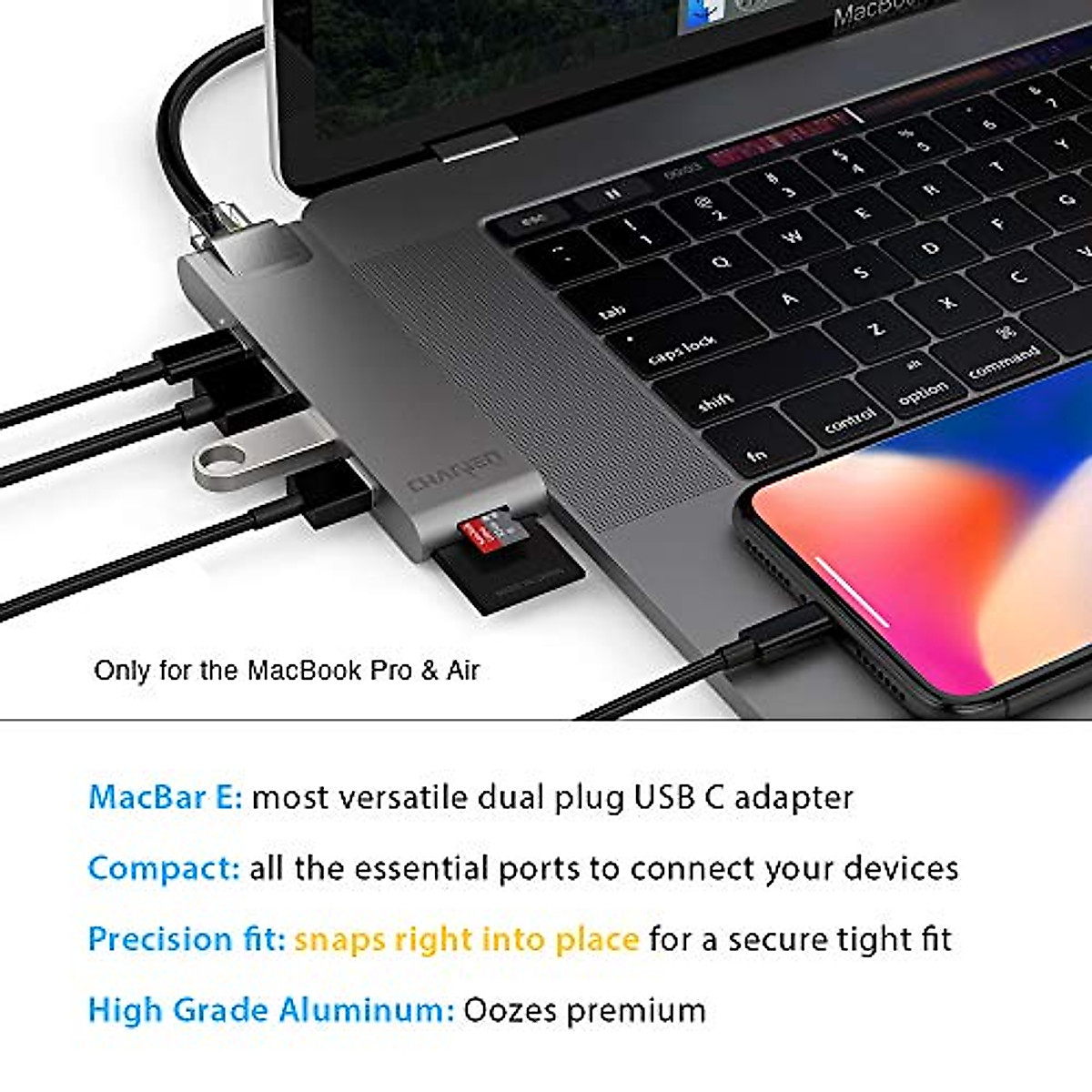 CharJenPro USB C Hub for MacBook Pro 2020, 2019, 2018-2016 (M1) MacBook Air 2020, 2019, 2018, 100W Power, HDMI 4K, 2 USB 3.0, microSD, SD Card Reader, USB C Port. USBC Adapter.