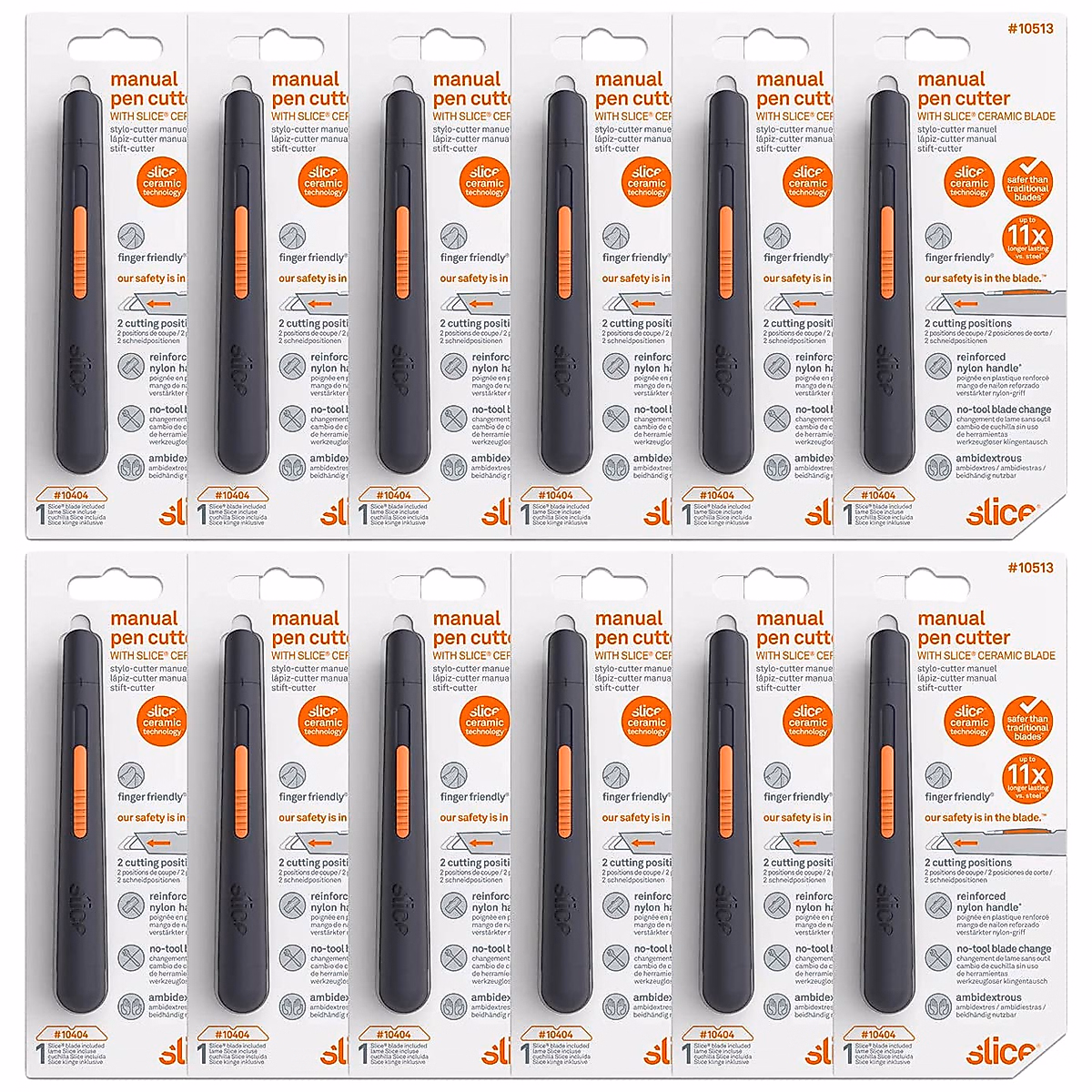 Slice Manual Pen Cutter, Safe Ceramic Box Cutter Lasting 11x Longer than Metal, Box Opener, 12 Pack