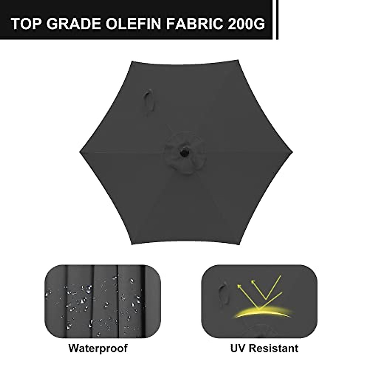 windaze 7.5ft Patio Table Umbrella - Outdoor Market Umbrella with Push Button Tilt and Crank for Garden, Lawn, Backyard, Deck, Pool and Beach, Black