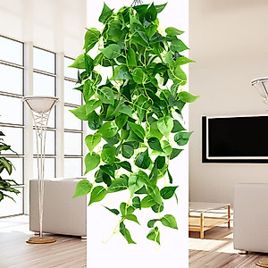 HENJADE Artificial Hanging Plants 3.6ft Fake Hanging Plant Fake Ivy Vine for Wall House Room Indoor Outdoor Office Decoration (2Pcs)