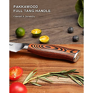 TUO Utility Knife, Small Kitchen Knife, 5 inch Paring Knife High Carbon German Stainless Steel Cutlery with Ergonomic Pakkawood Handle