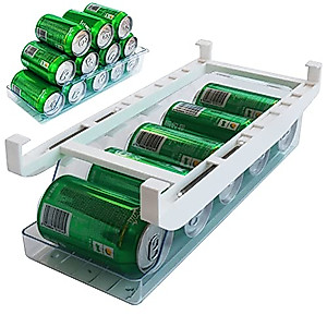 XILAOTOU Fridge Organizer Hanging Soda Can Dispenser Drink Holder for Refrigerator, Kitchen Organizer,Cabinet Shelf - Clear Plastic Canned Food Storage Rack，store to 5 standards 12-oz soda