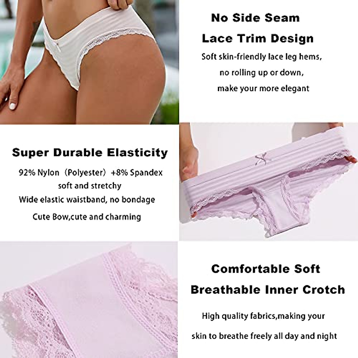Cheeky Underwear for Women Sexy Panties No Show Stretchy with Cute Lace Seamless Breathable Underwear Women Pack of 6 S-2XL