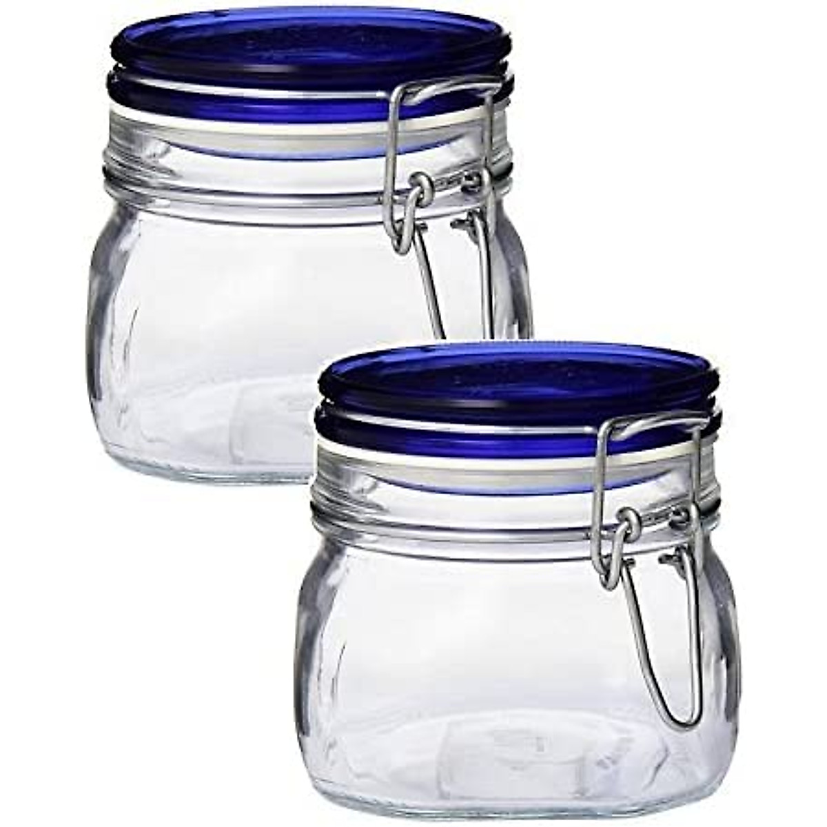 Bormioli Rocco Fido Collection, 2 Pack, 17 Oz. Food Storage Glass Jars, Airtight Rubber Seal & Glass Lid, With Stainless Wire Clamp, Made In Italy.