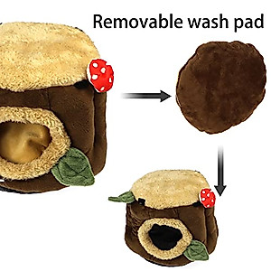 Toysructin Guinea Pig Bed, Warm Small Animal Pet Hideout House Cave Soft Tree Stump Shape Hamster Hanging Hammock, Cozy Chinchilla Hedgehog Habitat House Cage Accessories for Hamsters Rabbits Bunny
