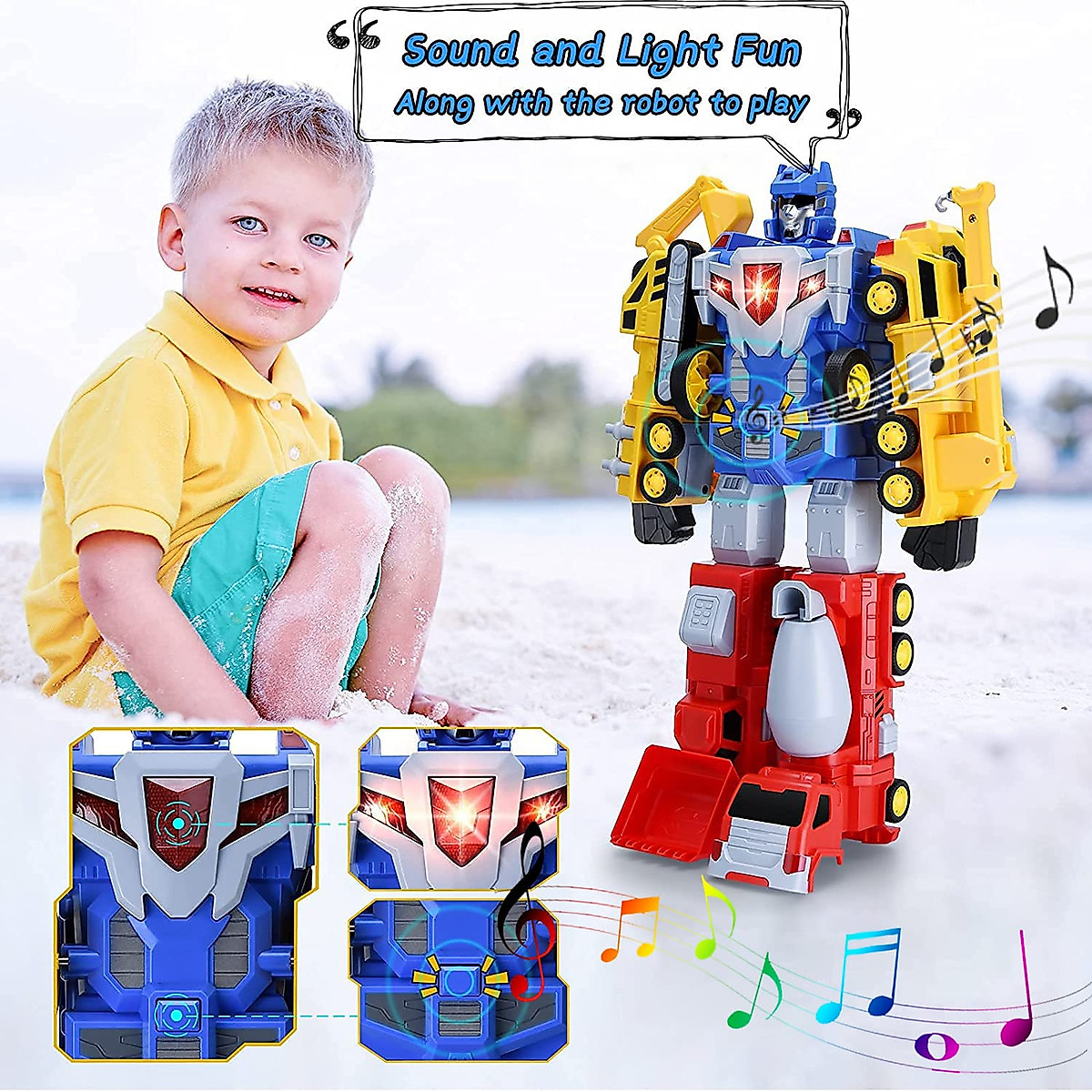 funlarea Toys for 3 4 5 6 7 8 Year Old Boys, Construction Vehicles Transform Robot Kids Toys, STEM Building Toys for Kids Ages 3-8, 5-in-1 Trucks Car Gifts for Boys Girls