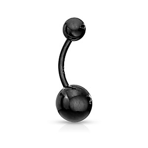 Forbidden Body Jewelry Belly Button Rings Surgical Steel High Shine Double Ball Belly Ring Titanium IP Plated 14G (Black)